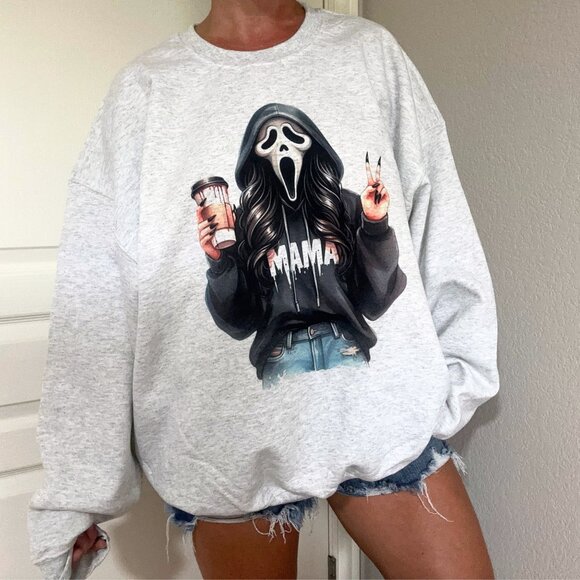 Gildan | Tops | Mama Ghostface With Coffee Funny Horror Halloween ...
